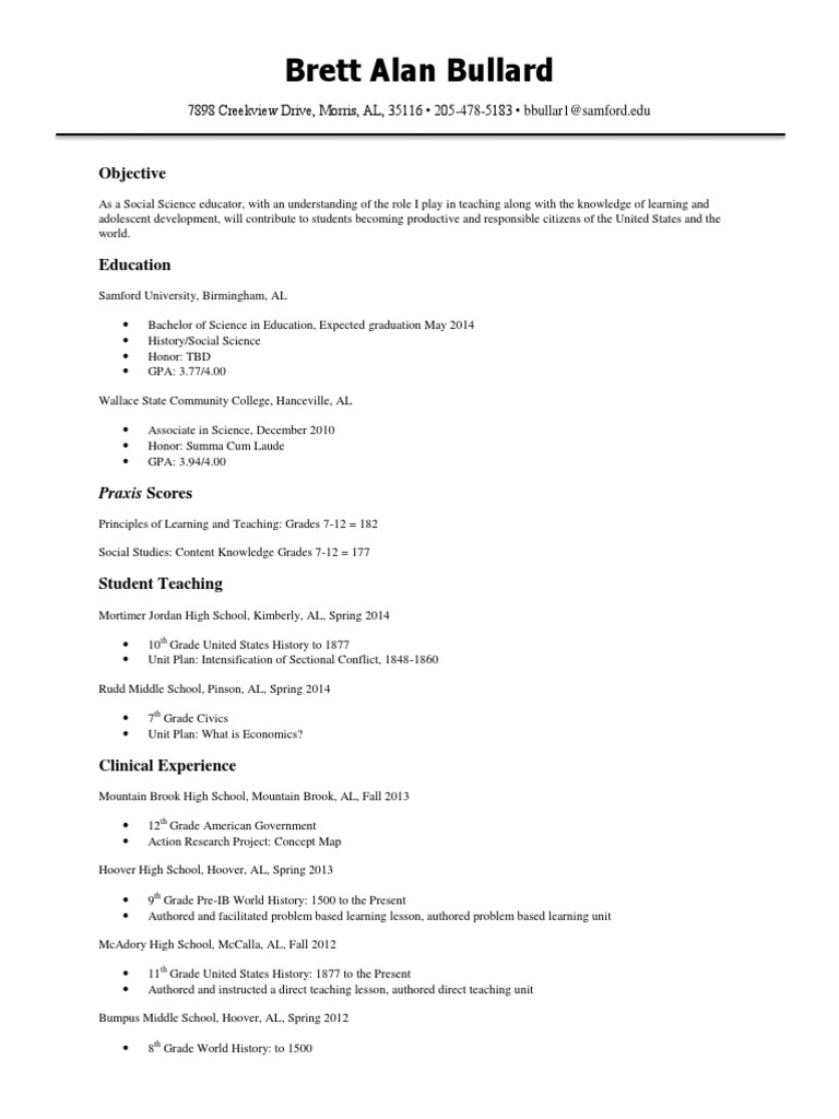 Brett Bullard Resume | PDF | Secondary School | Academia