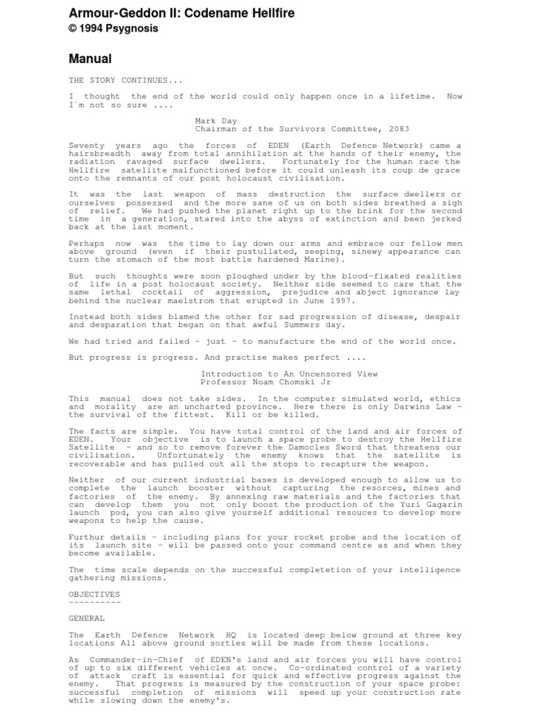 AMIGA - Armour-Geddon II Codename Hellfire Manual | PDF | Point And Click | Missile