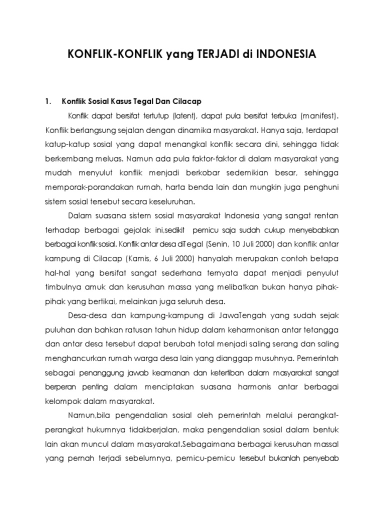 Konflik-Konflik Yang Terjadi Di Indonesia | PDF