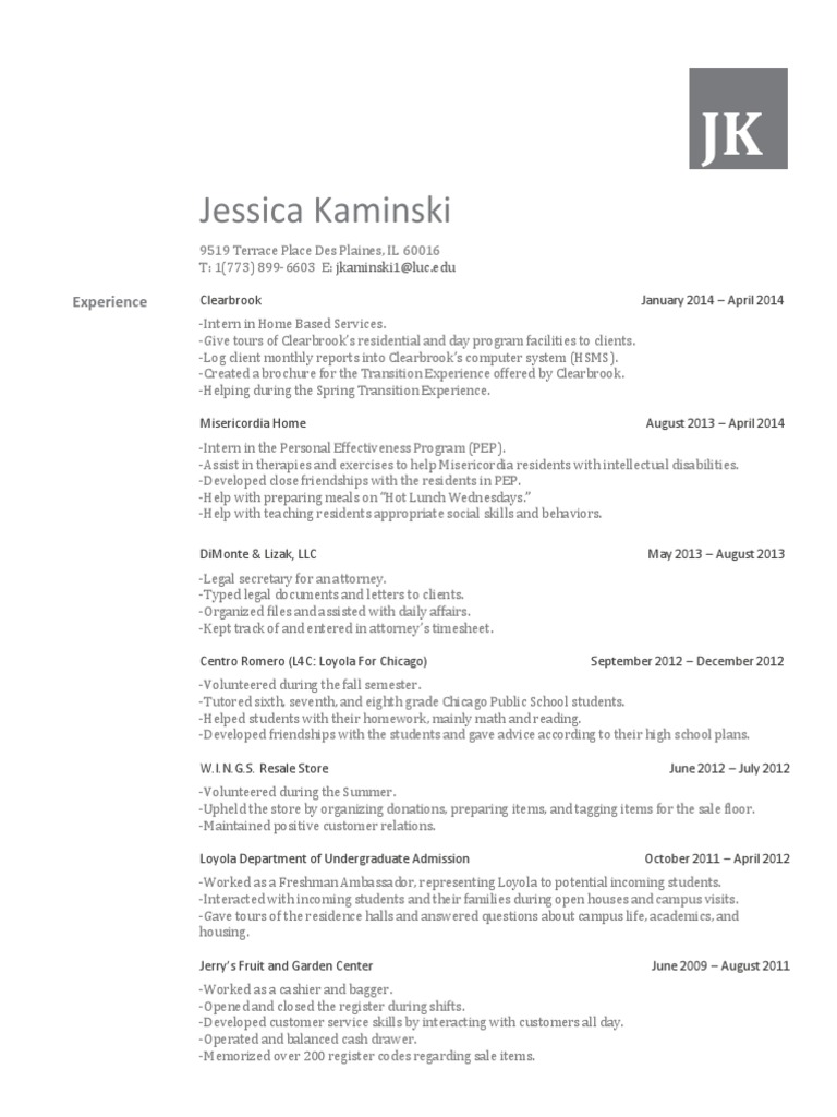 Jessica Kaminski Resume | PDF | Internship | Job Hunting
