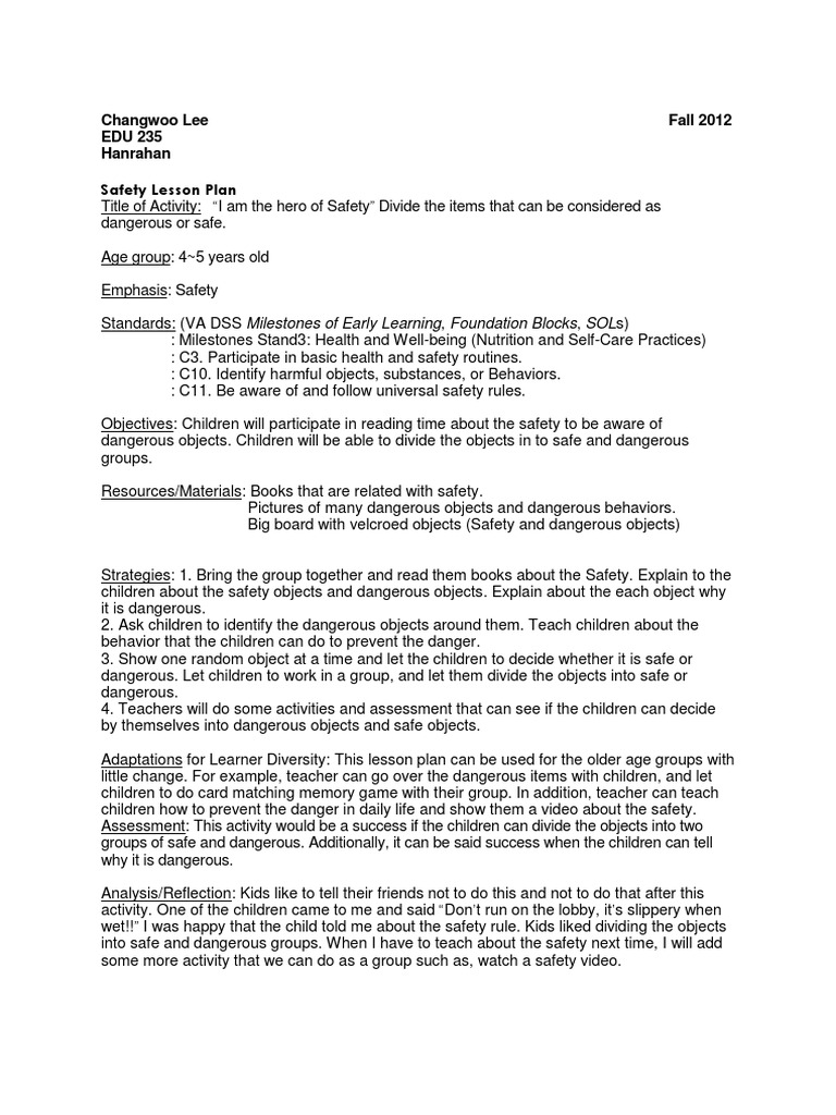Edc 235 Safety Lesson Plan | PDF | Playground | National Highway ...