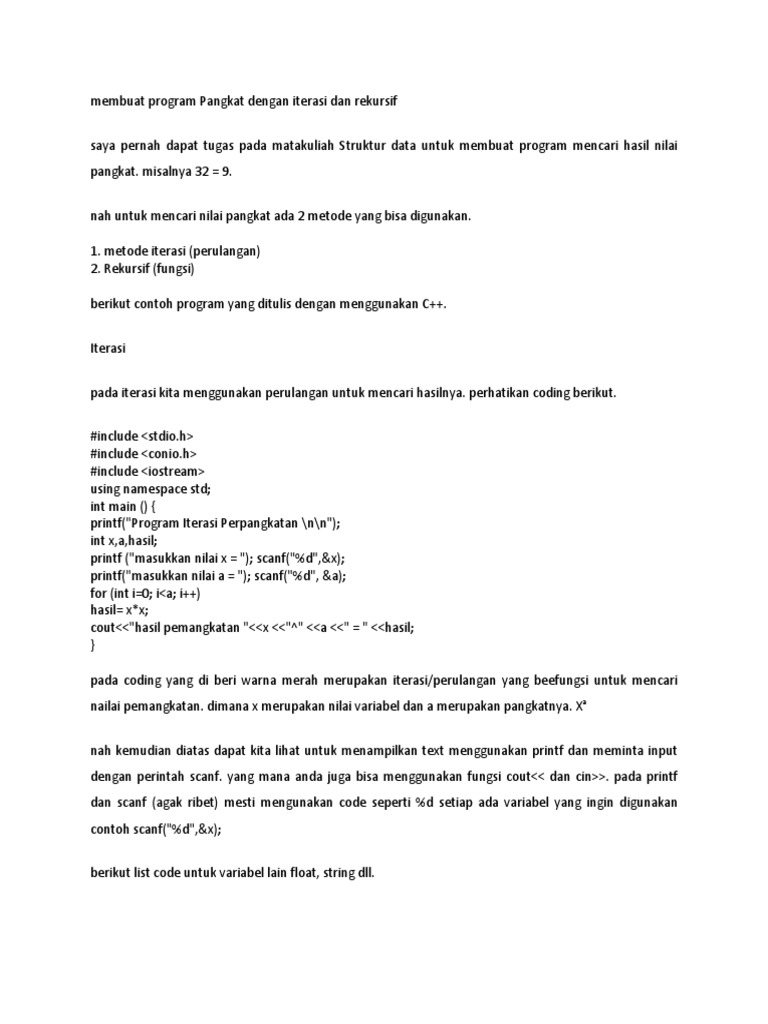 Membuat Program Pangkat Dengan Iterasi Dan Rekursif | PDF