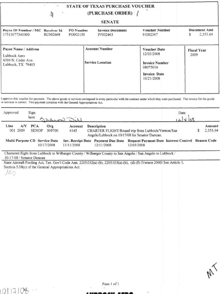 State of Texas'Purchase Voucher (Purchase Order) F Senate | PDF