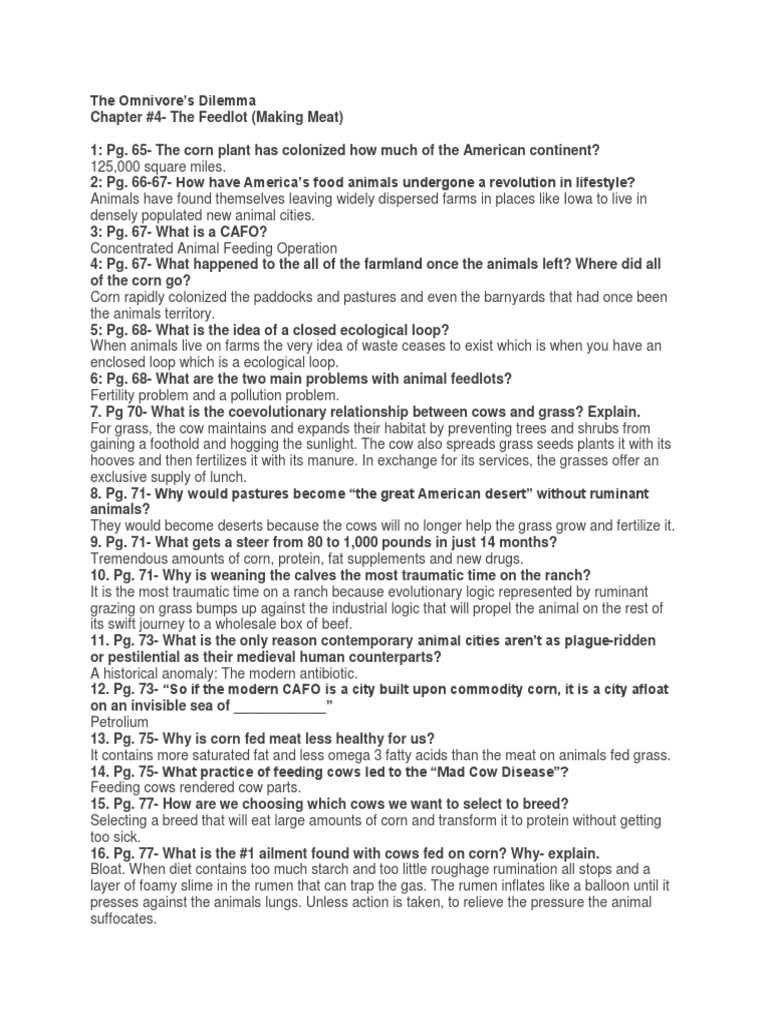 The Omnivores Dilemma Chapter 4 | PDF | Cattle | Maize