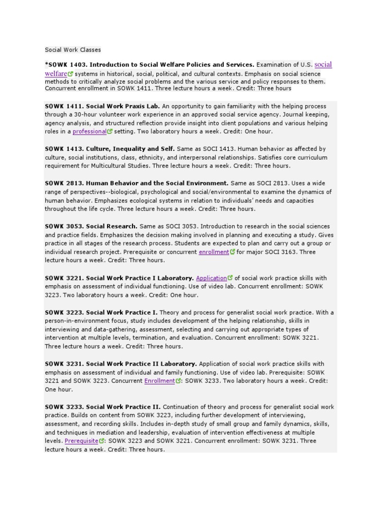 Social Work Classes | PDF | Social Work | Social Science