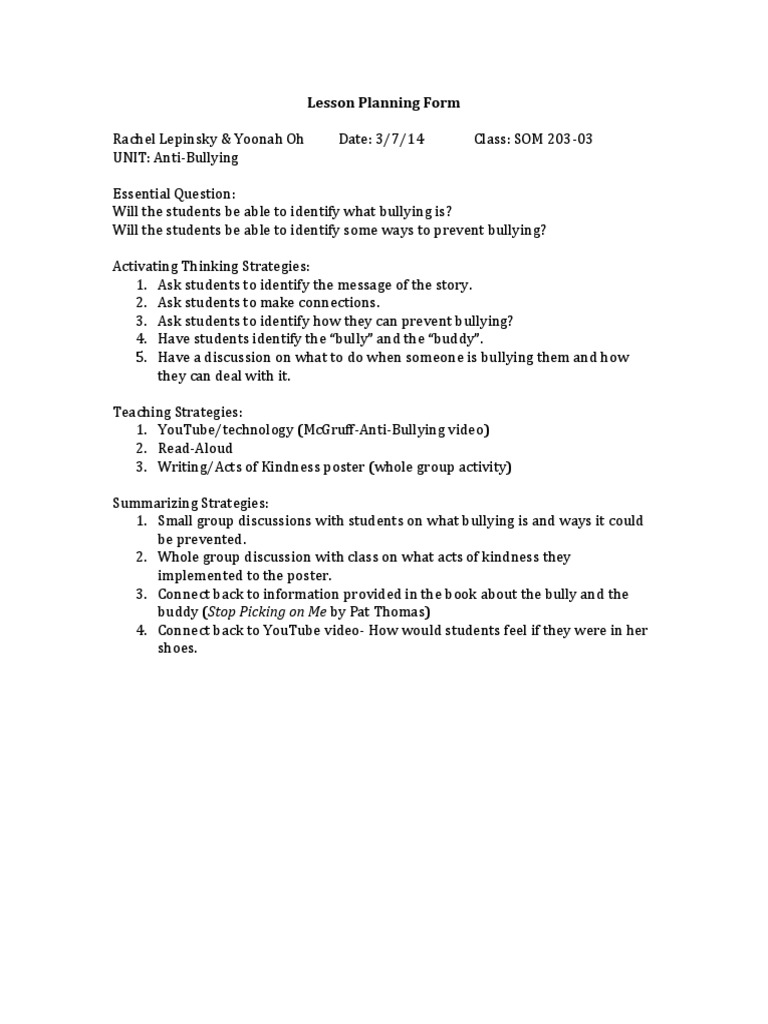 Som 203-03 Anti-Bullying Lesson Plan | PDF
