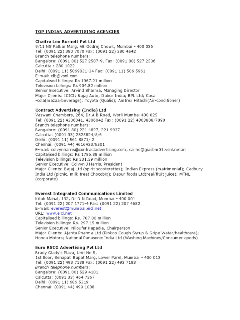 Advertising Agencies Database | PDF