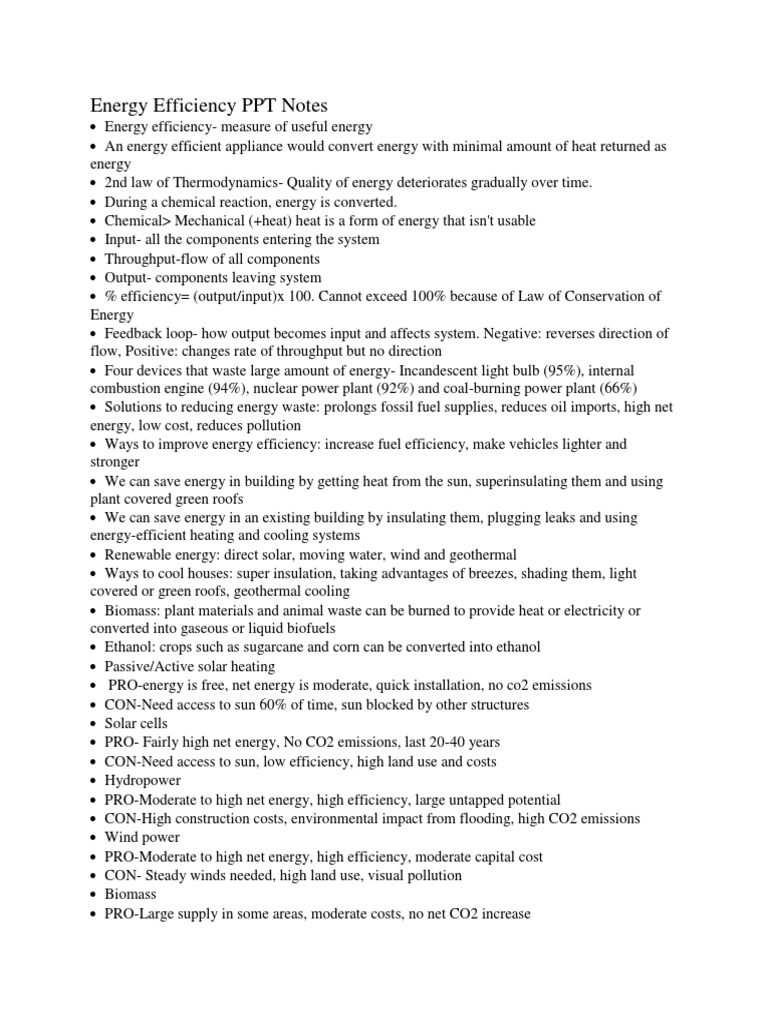 Energy Efficiency PPT Notes | PDF | Efficient Energy Use | Renewable Energy