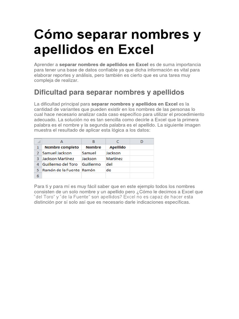 Separar Nombres en Excel Fácilmente | PDF | Hoja de cálculo | Fórmula