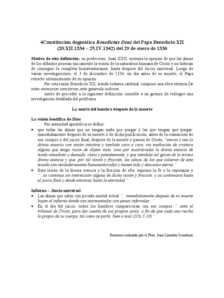 Constitución Dogmática Benedictus Deus Del Papa Benedicto XII | PDF