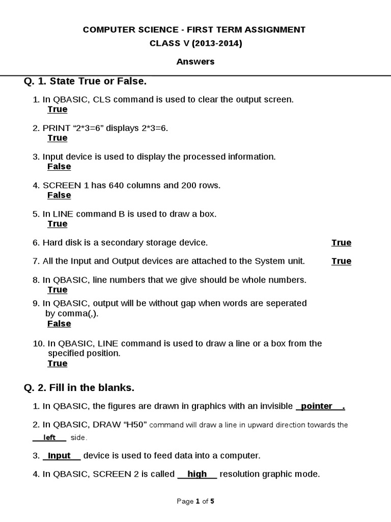 Class V Computer Assignment Pdf Media Technology Computer Programming 9778