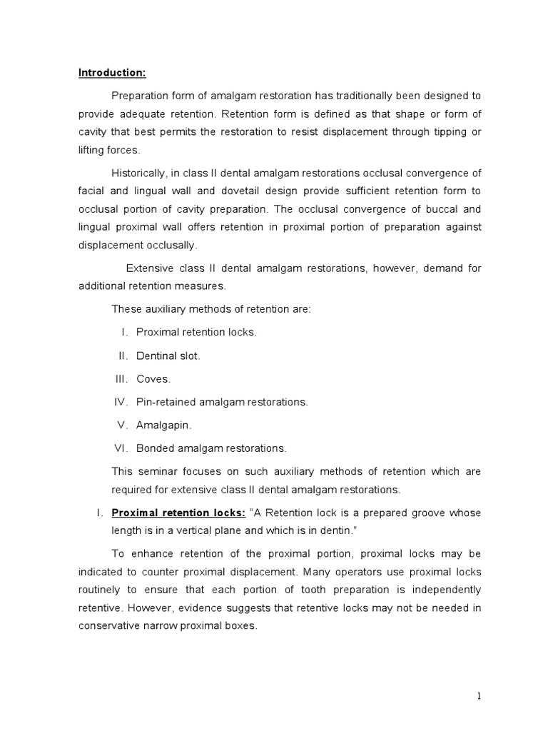 Auxillary Methods of Retention in Class II Dental Amalgam Restorations ...