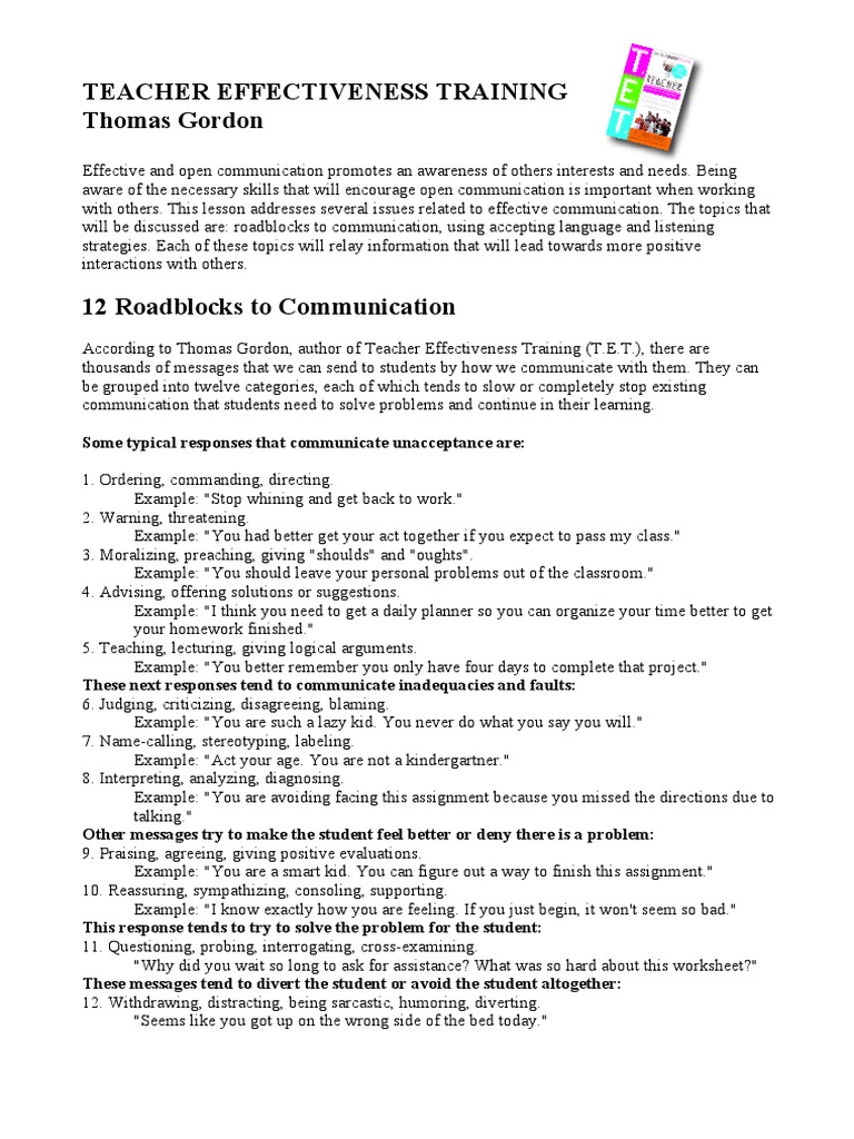 Teacher Effectiveness Training Pdf Attention Bias