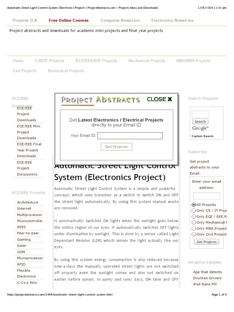 Automatic Street Light Control System (Electronics Project ...