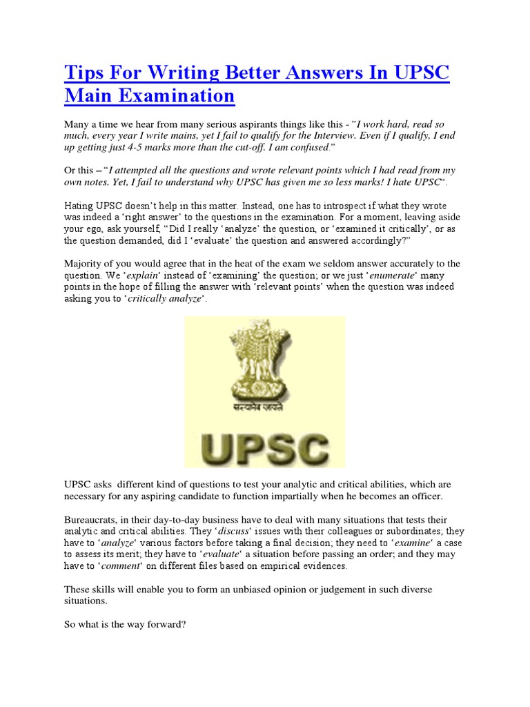 Tips For Writing Better Answers in UPSC Main Examination | PDF ...