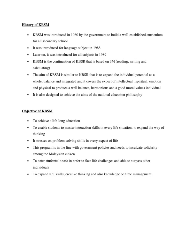 Introduction of KBSM | PDF | Curriculum | Secondary School