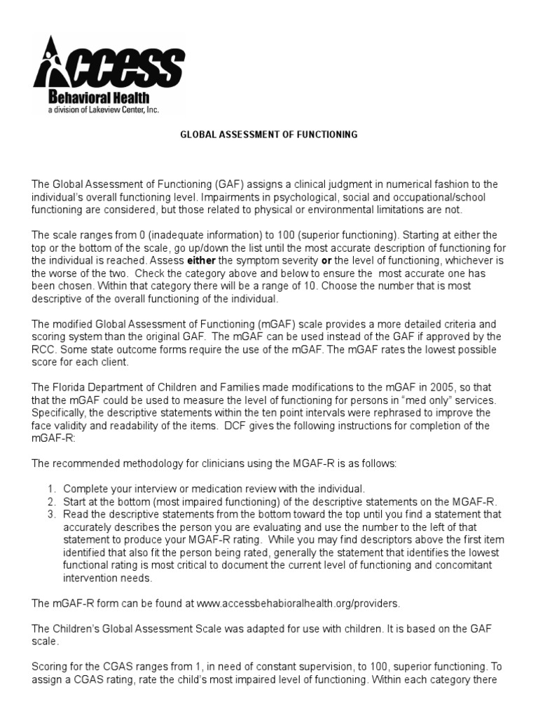 Children's Global Assessment Scale Guide | PDF