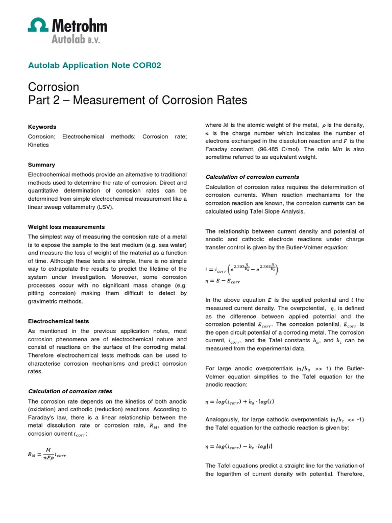 Autolab Application Note Cor02 Pdf Corrosion Electrochemistry