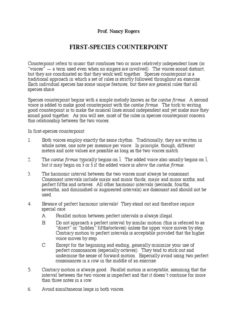 First-Species Counterpoint Guide | PDF | Interval (Music) | Harmony