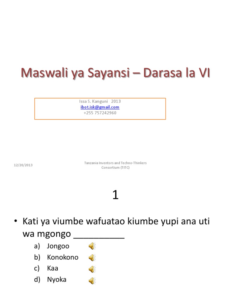 Maswali Ya Sayansi Darasa La VI - Vol2 | PDF