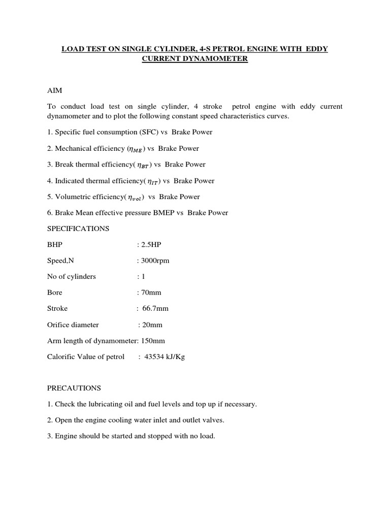 IC Engine Lab Experiments | PDF