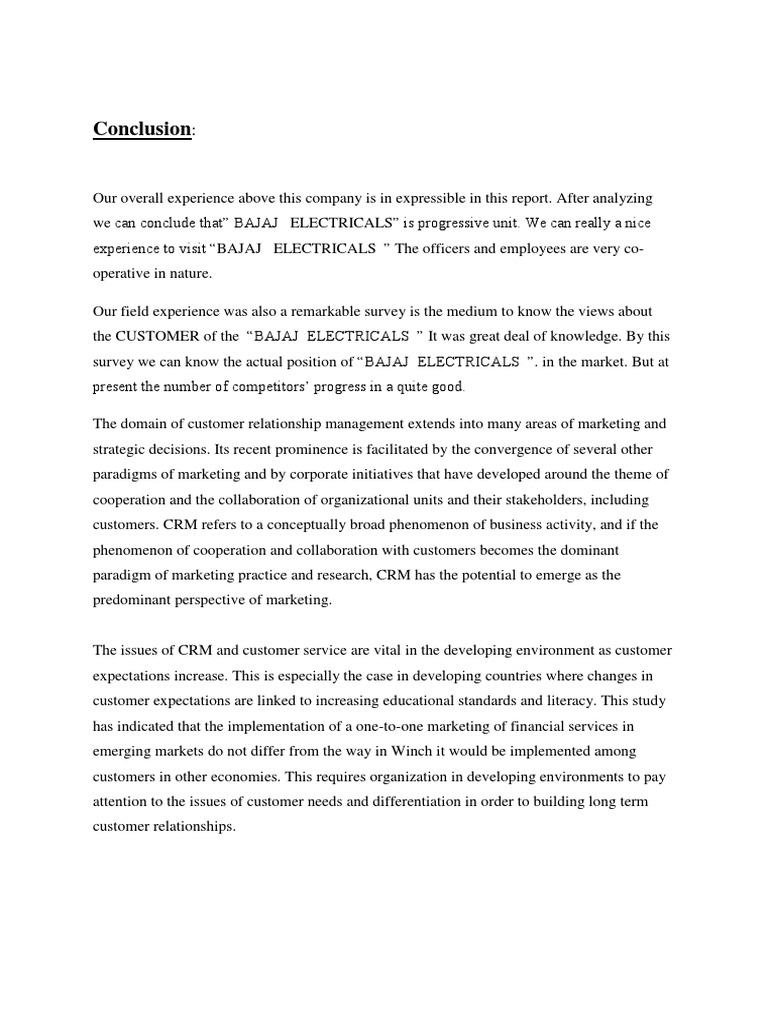 Conclusion | PDF | Customer Relationship Management | Questionnaire