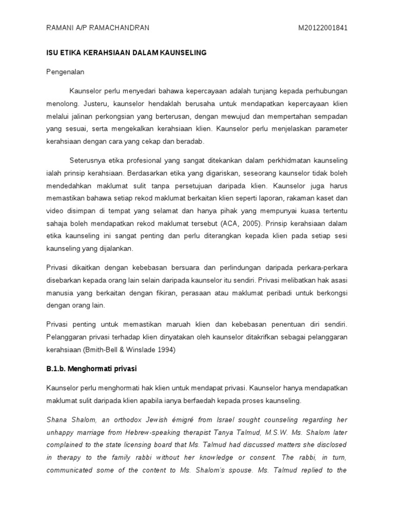 Isu Etika Kerahsiaan Dalam Kaunseling | PDF