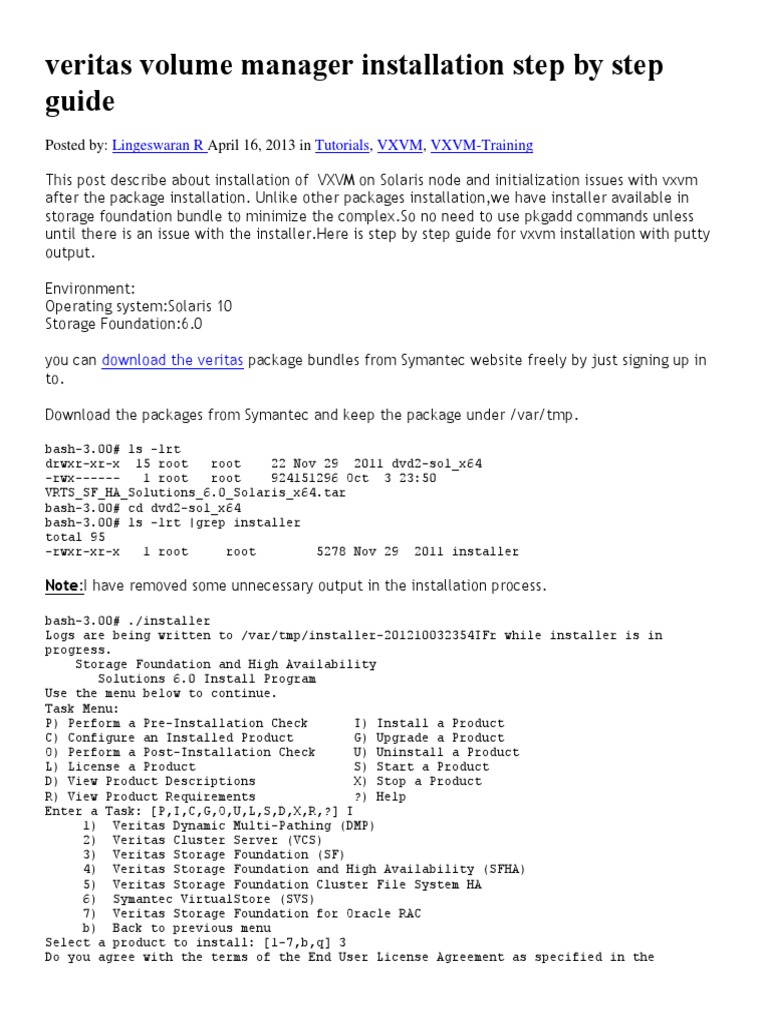 VXVM Tutorial 1 - Installation Guide | PDF | Installation (Computer Programs) | Computer Cluster