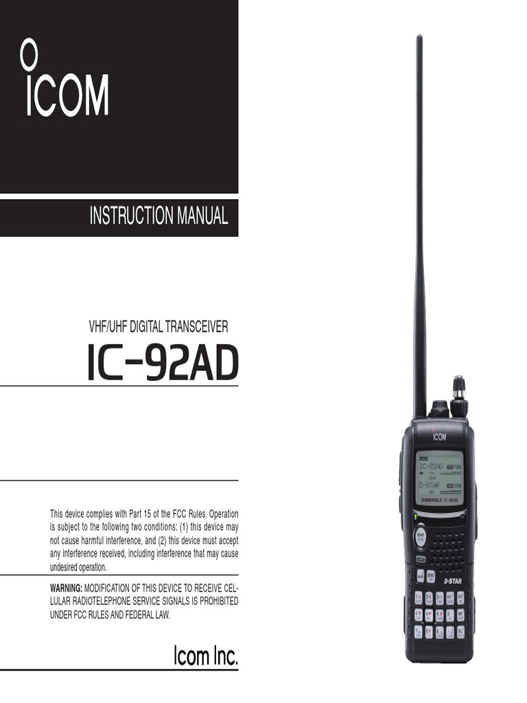ICOM IC-92AD Instruction Manual | PDF | Battery Charger | Power Supply