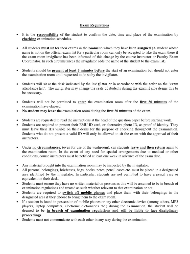 Exam Regulations | PDF | Identity Document | Test (Assessment)