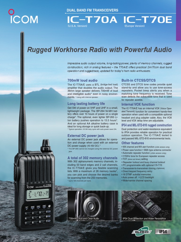 ICOM IC-T70A Brochure | PDF | Battery Charger | Frequency Modulation