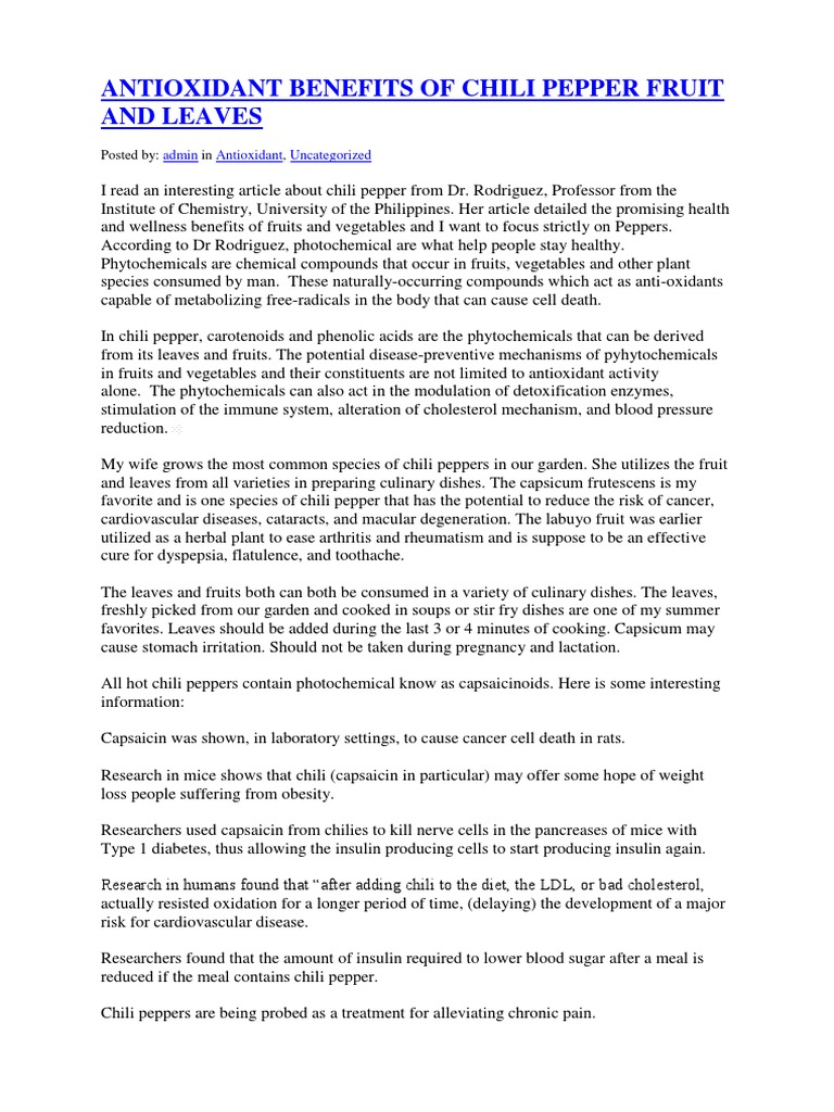 Antioxidant Benefits of Chili Pepper Fruit and Leaves | PDF | Chili ...