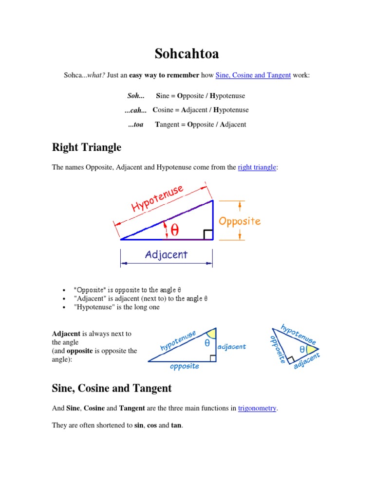 Sohcahtoa: Right Triangle | PDF | Trigonometric Functions | Sine