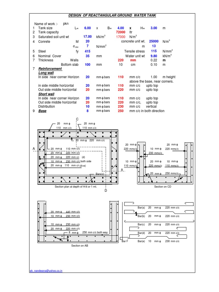 Ractangular Ground Water Tank | PDF | Materials | Building Engineering