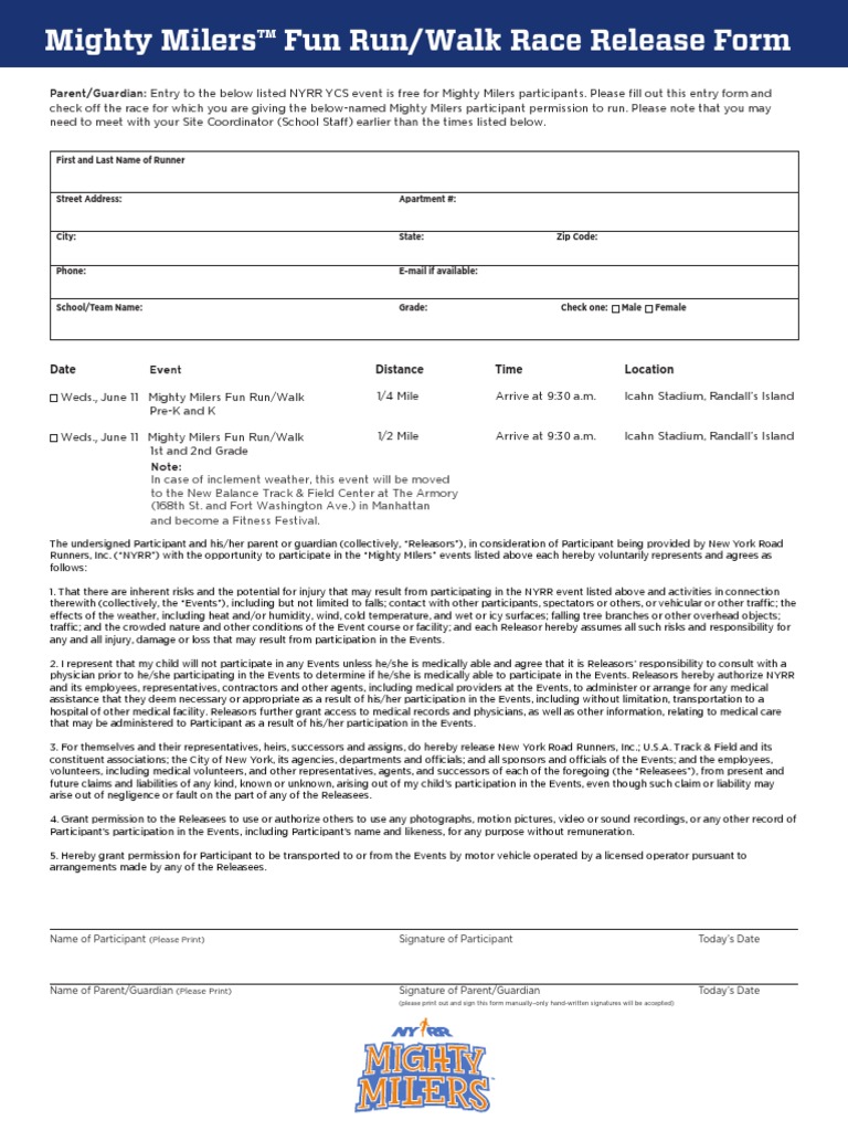 MM Fun Run June 11 - Race Release Form | PDF | Business | Sports