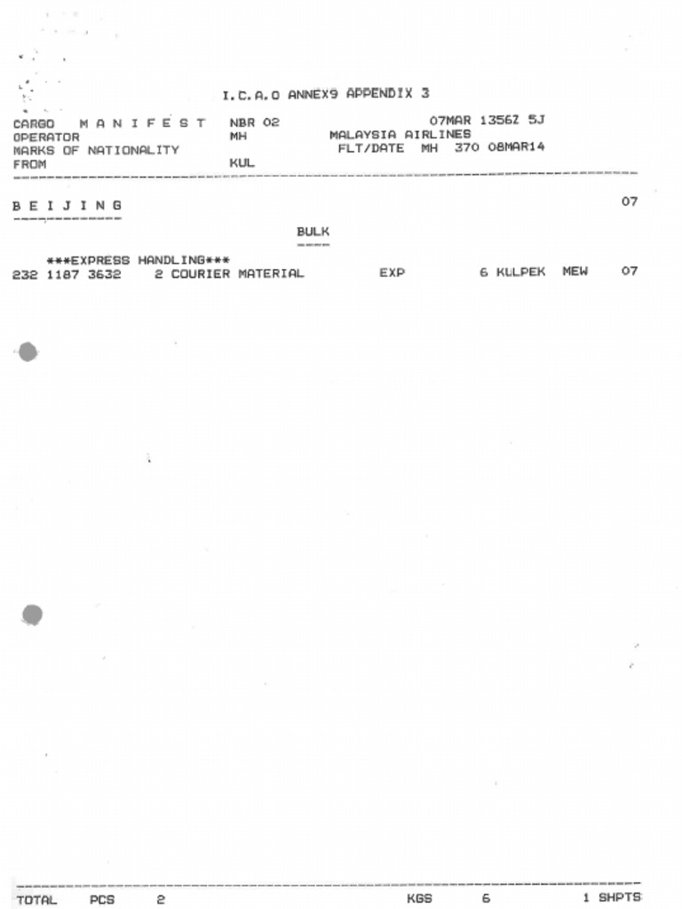 MH370 - Cargo Manifest and Airway Bill | PDF | Language Arts ...