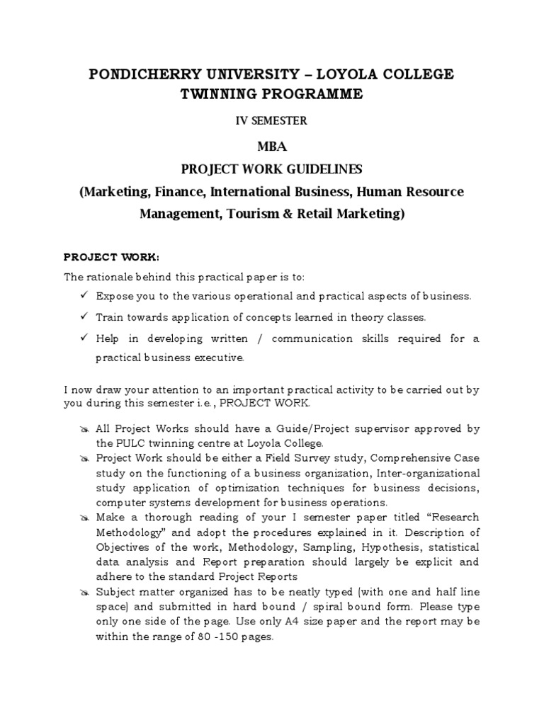 Project Work Guidelines | PDF | Master Of Business Administration ...