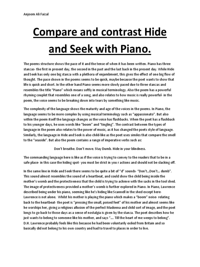 Contrast Hide and Seek With Piano | PDF | Sympathy | Poetry