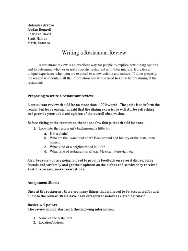 Writing an Effective Restaurant Review | PDF | Cooking, Food & Wine