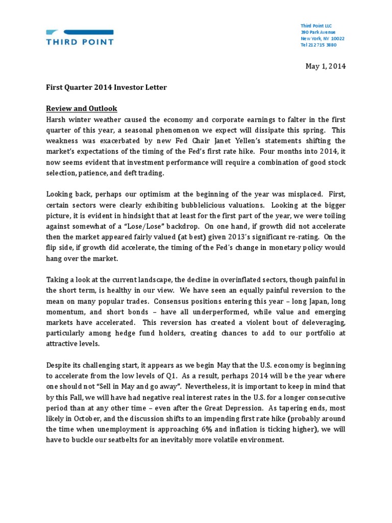 Third Point Q1 2014 Investor Letter | PDF | Dow Chemical Company | Soft ...
