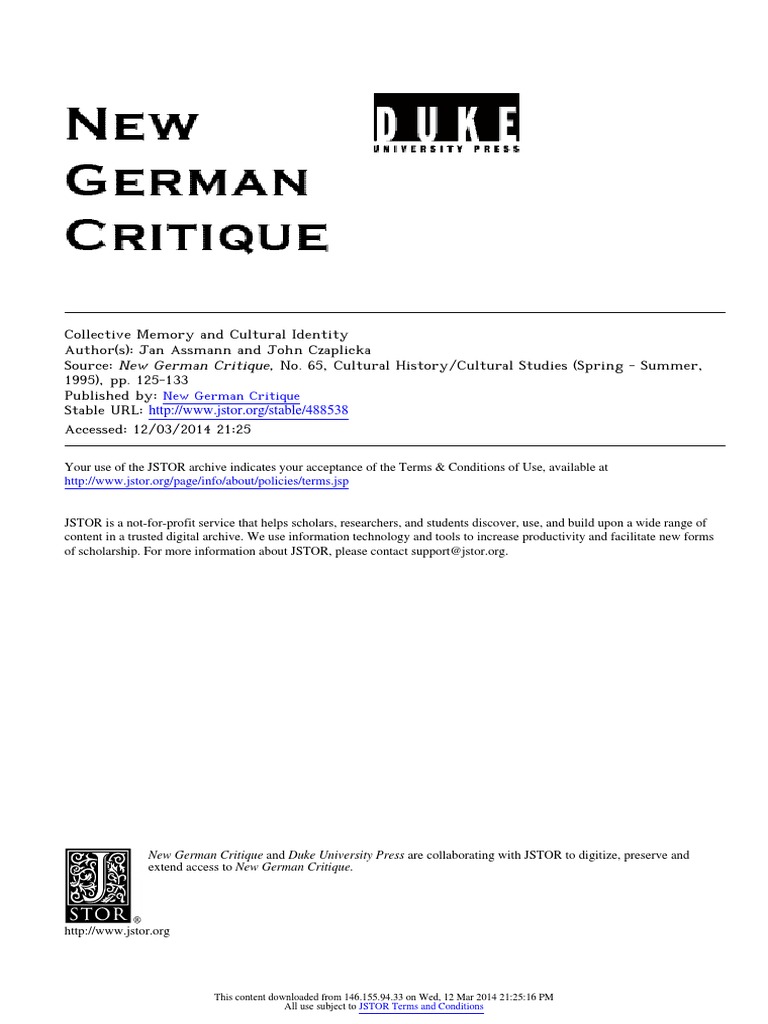 Collective Memory and Cultural Identity: Forming Group Identity Through ...