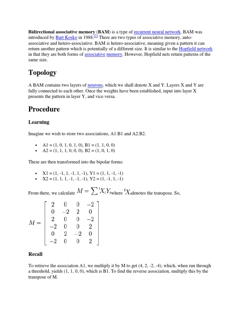 Bidirectional Associative Memory | PDF | Fuzzy Logic | Mathematical Logic
