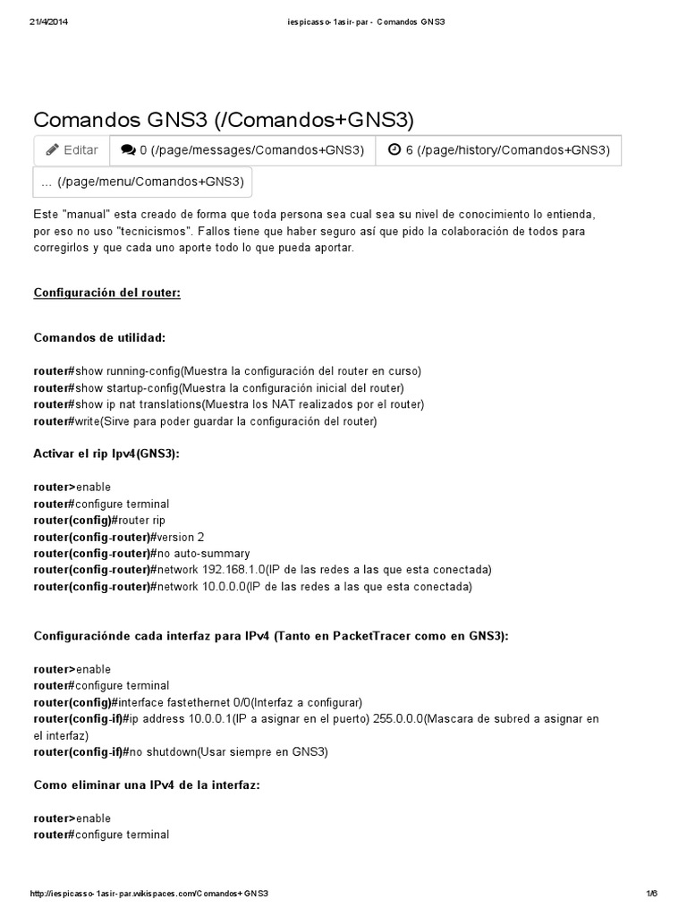 Iespicasso 1asir Par Comandos GNS3 | PDF | Yo Pv6 | Enrutador (Computación)