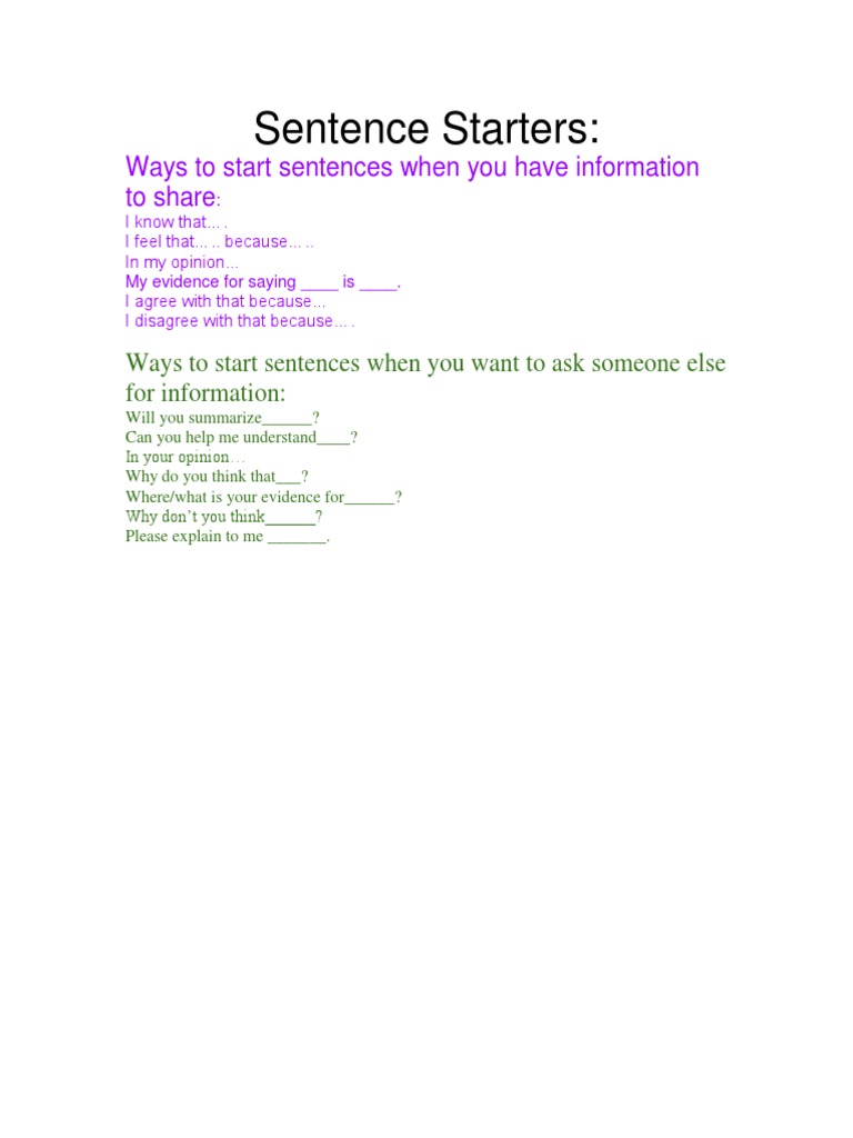 Sentence Starters | PDF