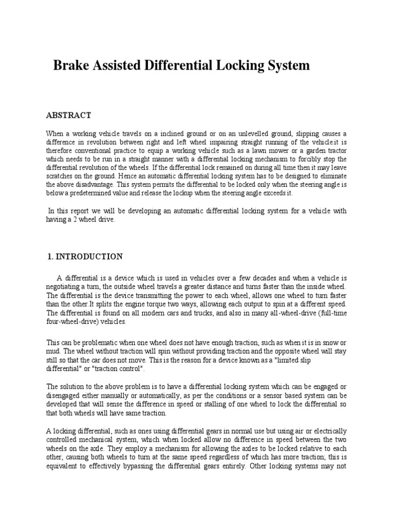Brake Assisted Differential Lock | PDF | Four Wheel Drive ...