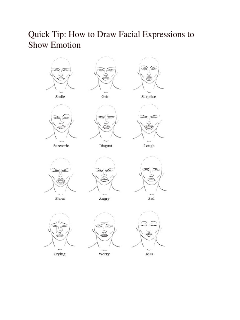 How To Draw Facial Expressions To Show Emotion | PDF | Frown | Eyebrow