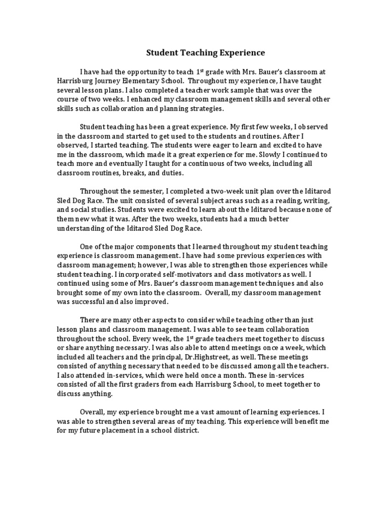 Student Teaching Experience Report | PDF | Quality Of Life | Sharing