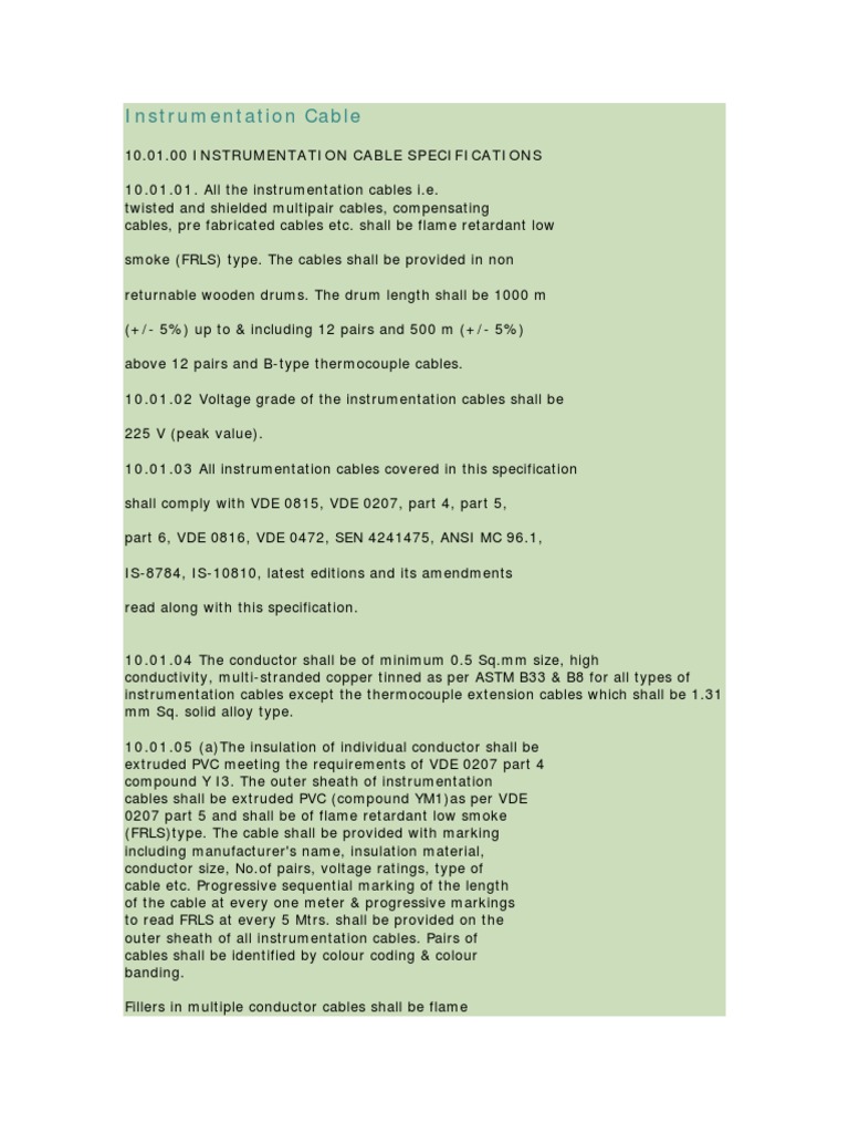 Instrument Cable Specification | PDF | Electrical Wiring | Optical Fiber