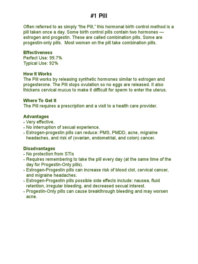 Contraceptive Methods Handouts | PDF | Combined Oral Contraceptive Pill ...