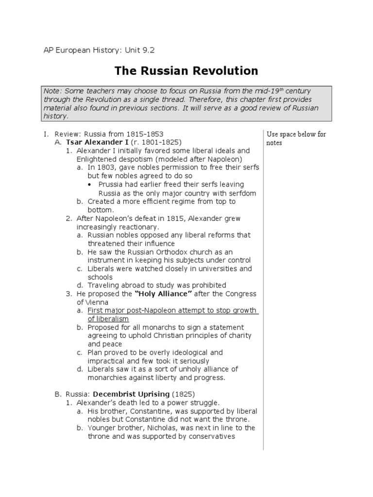 The Russian Revolution: AP European History: Unit 9.2 | PDF | Russian ...